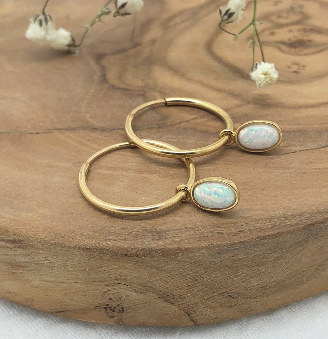 White Fire Opal Hoop Earrings Opal Hoop Earrings Dainty Opal | Etsy