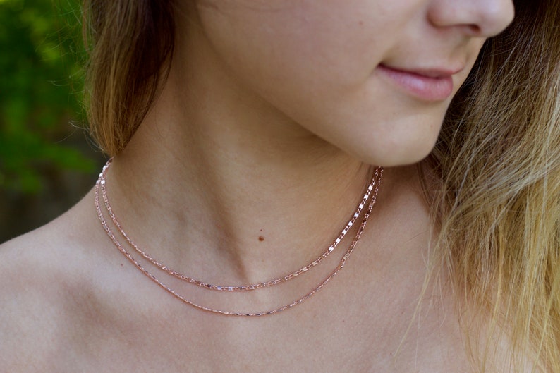 Rose Gold Layered Necklace Dainty Choker Necklace Multi Etsy
