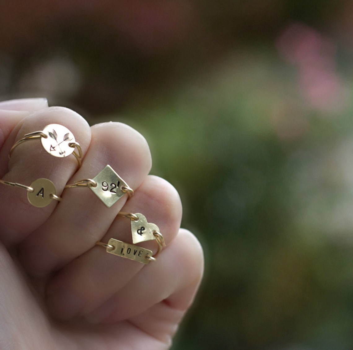 Stamped Initial Ring Gold Letter Ring Brass Ring - Etsy