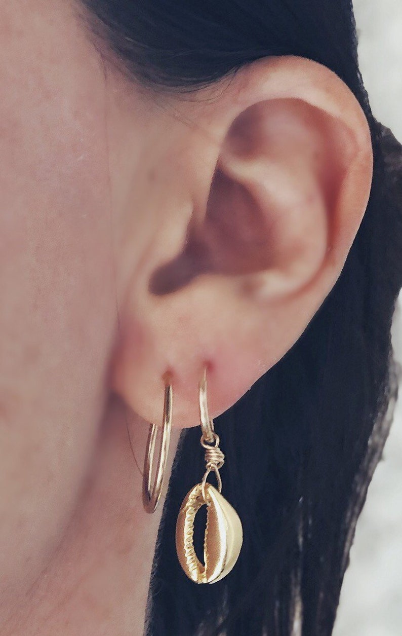 Gold Cowrie Shell Hoop Earrings Cowrie Earrings Gold Shell - Etsy