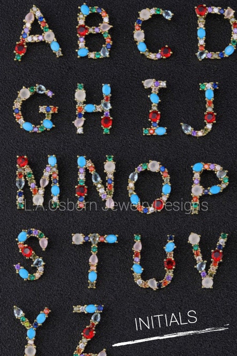 Letter Necklace Rainbow Initial Necklace Jeweled Initial | Etsy