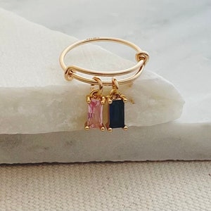 CUSTOM Birthstone CHARM RING, Mom Birthstone Ring, Choose Your Charms, Stackable Rings ...