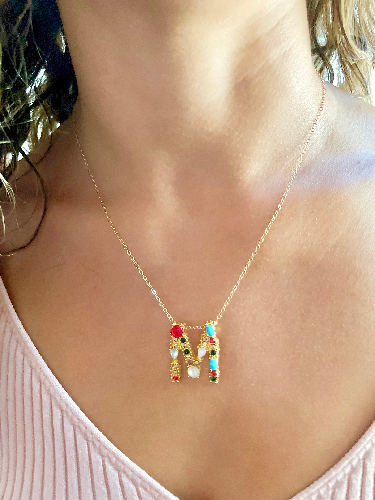 Letter Necklace Rainbow Initial Necklace Jeweled Initial - Etsy