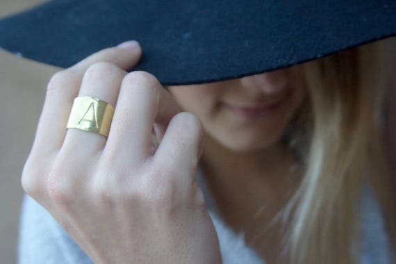 Hand Stamped Initial Ring Personalized Ring Boho Ring | Etsy