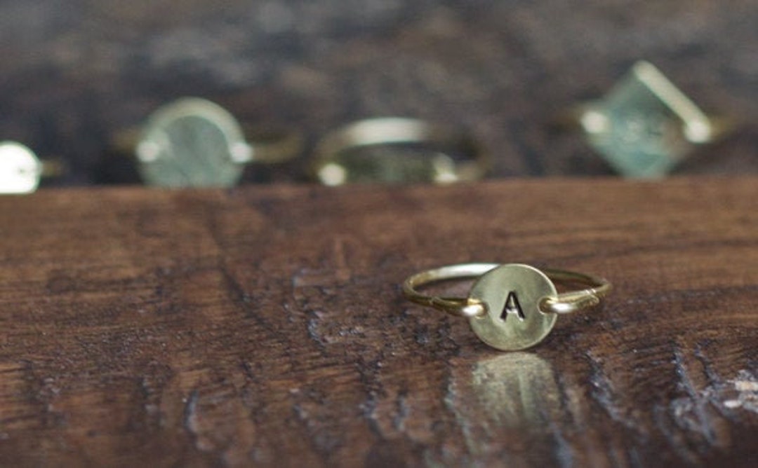 Stamped Initial Ring, Gold Letter Ring, Brass Ring, Personalized Ring ...