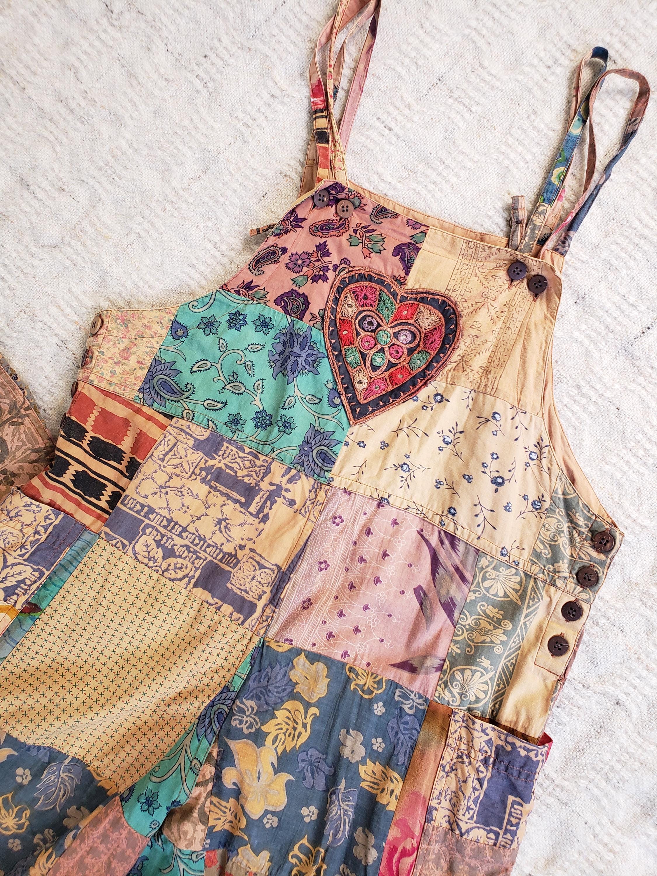 90s Mirrored Heart Cotton Patchwork Overalls - Etsy
