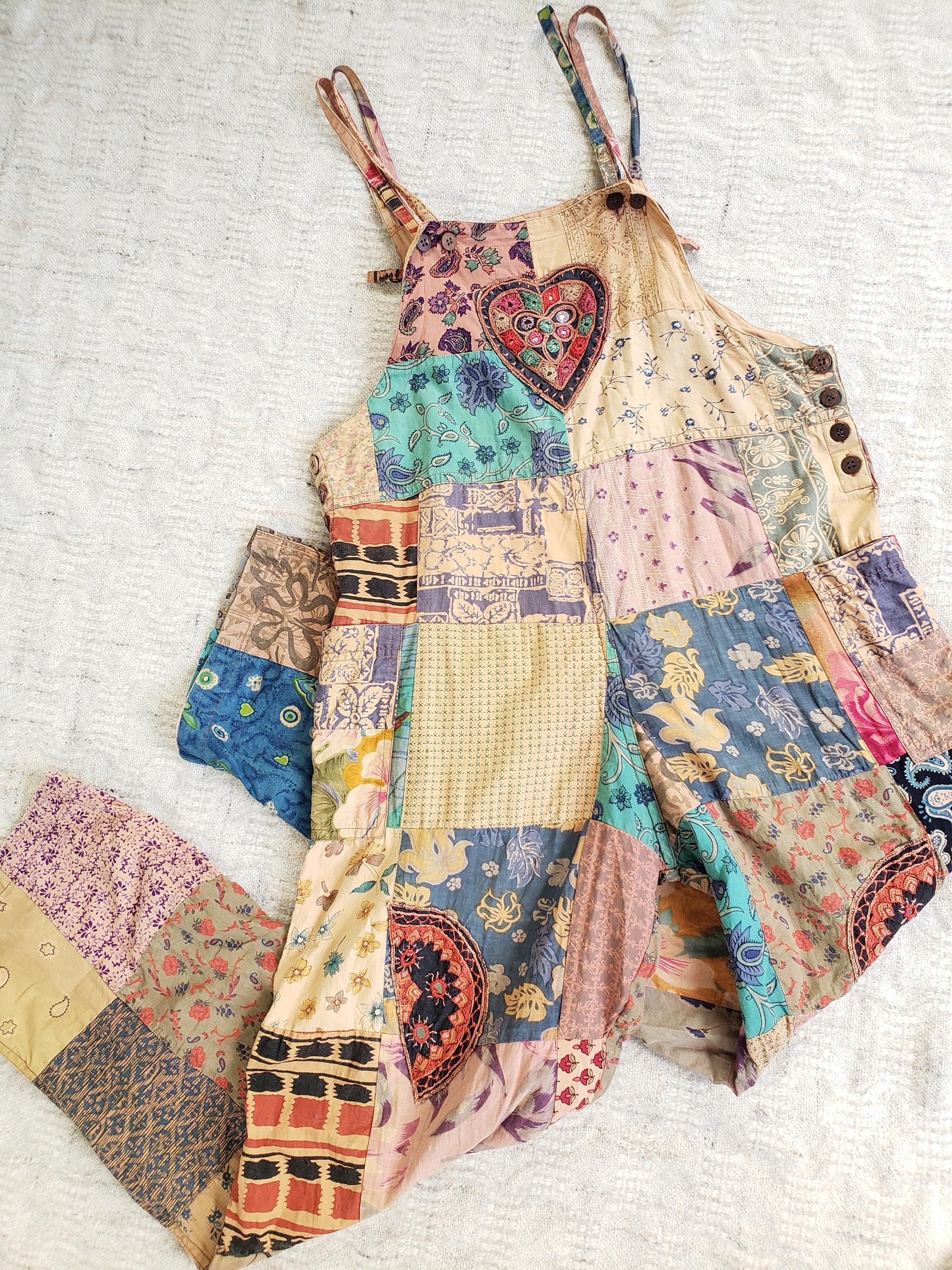 90s Mirrored Heart Cotton Patchwork Overalls - Etsy