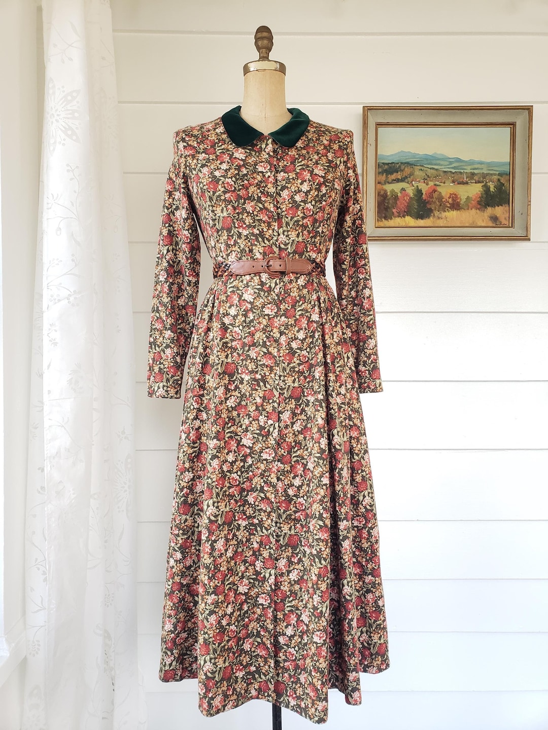 80s Laura Ashley Velvet Collar Floral Print Dress - Etsy