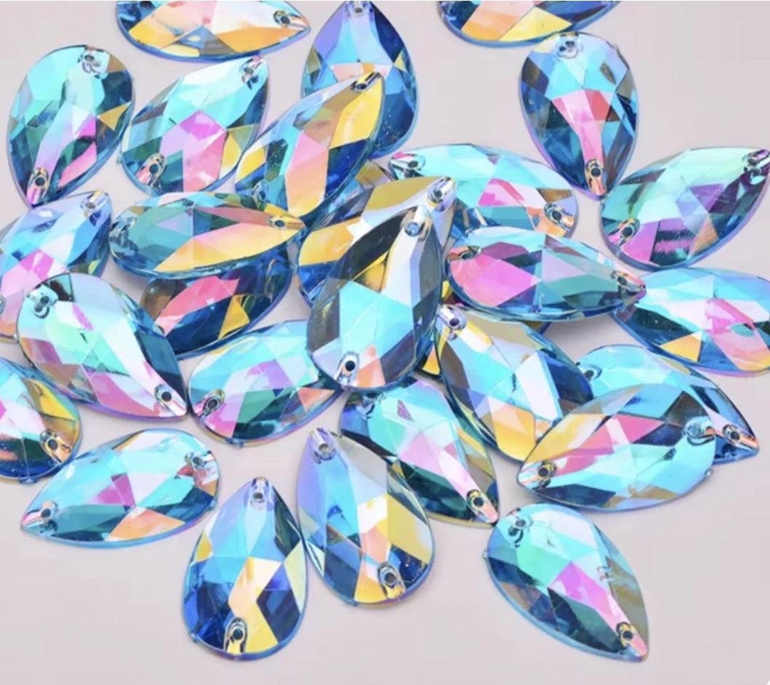 5x 28mm Turquoise Blue AB Acrylic Sew on Rhinestone Gem Pear Drop - Etsy