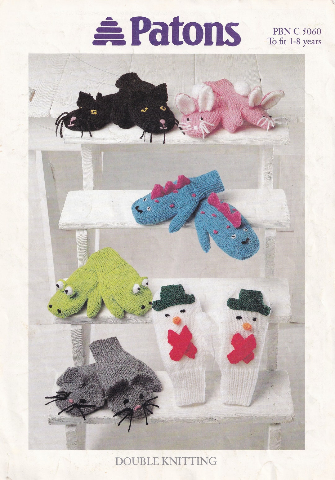 Patons Childrens Animal Mittens Vintage Knitting Pattern PDF - Etsy