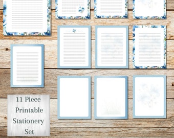 Floral Blue Printable Stationery, Printable Stationery Paper, Writing ...