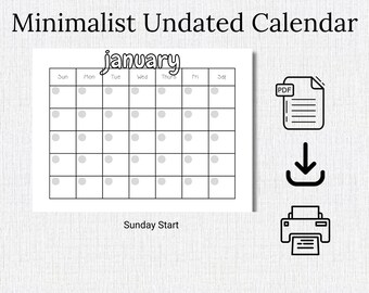 Monthly Blank Calendar Undated Monthly Calendar Wall Calendar Sunday ...