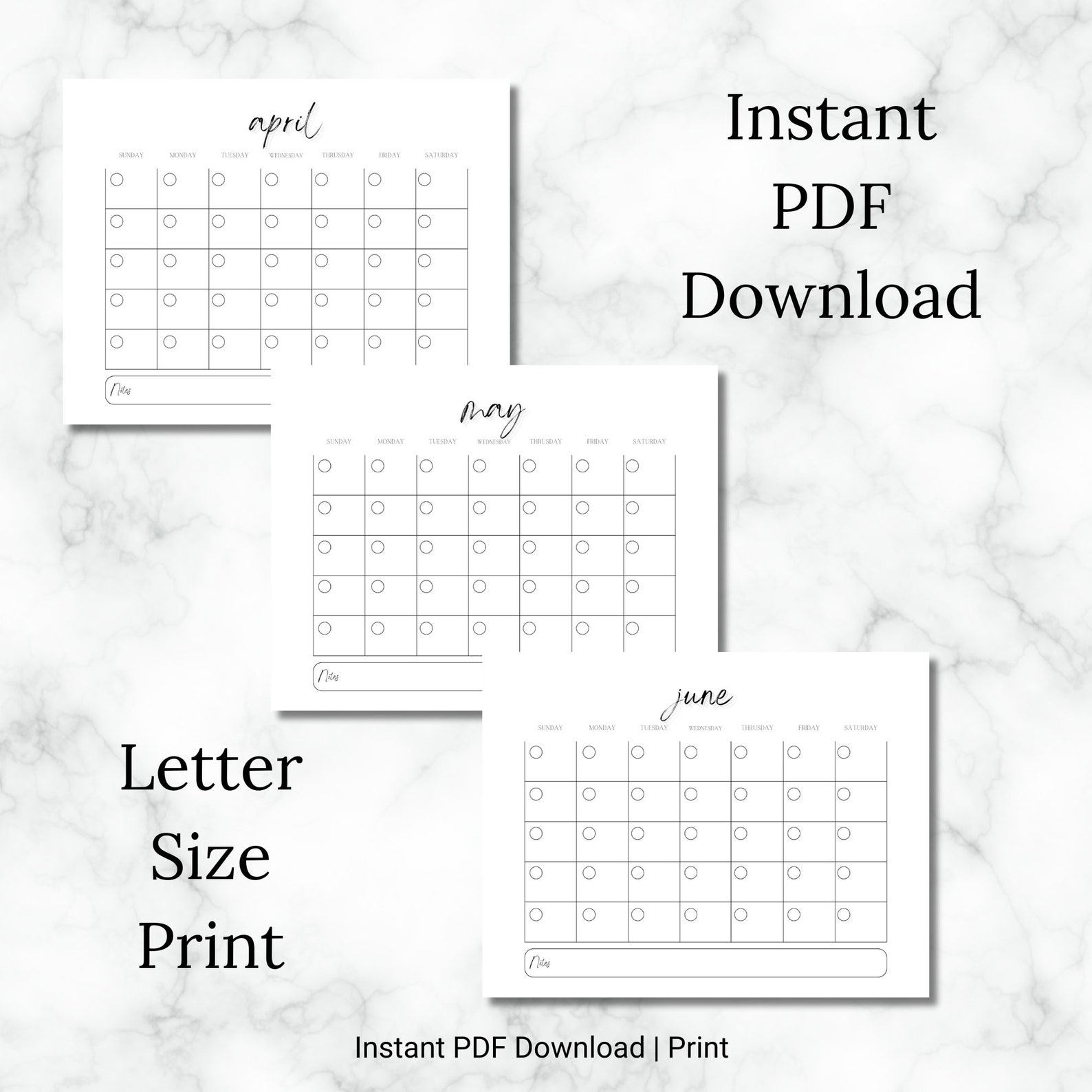 Streamlined, Undated, Monthly Calendar, Instant Download, Printable ...