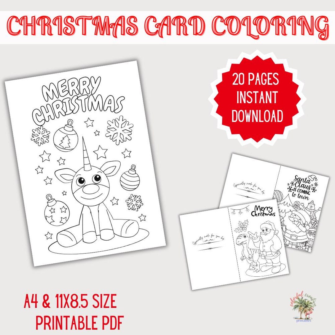 Children's Christmas Cards Coloring Cards, DIY Christmas Cards Kids ...