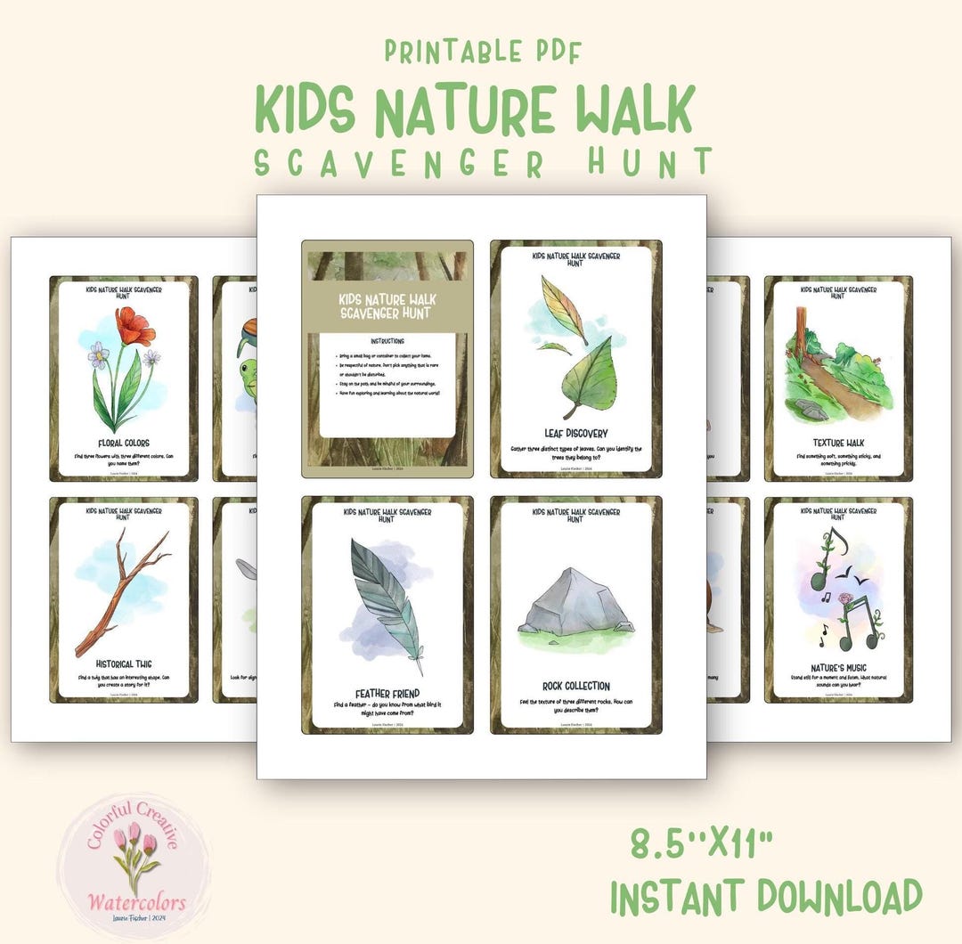 Kids Nature Walk Scavenger Hunt PDF, Printable Homeschool Activity ...