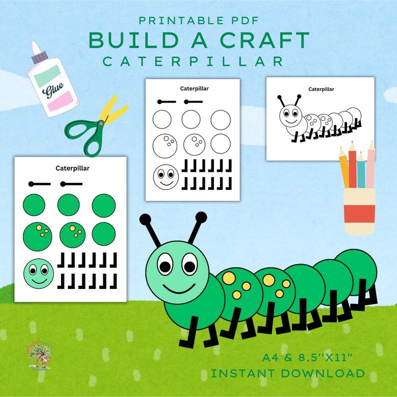 Build A Craft Caterpillar, Printable Kids Crafts, Kids Activity, Paper ...