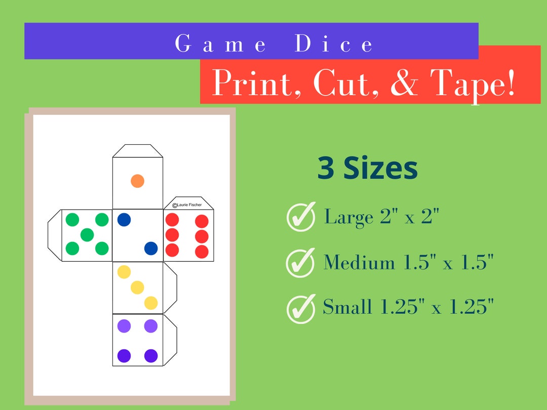 Printable Game Dice, 3 Sizes, Digital Download, Kids Games, Classroom ...