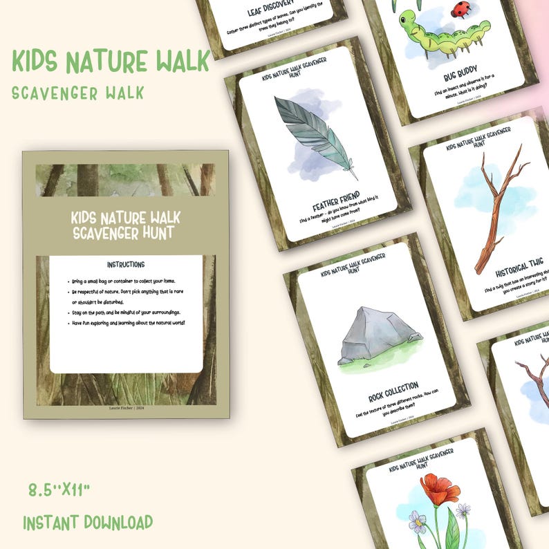 Kids Nature Walk Scavenger Hunt PDF, Printable Homeschool Activity ...