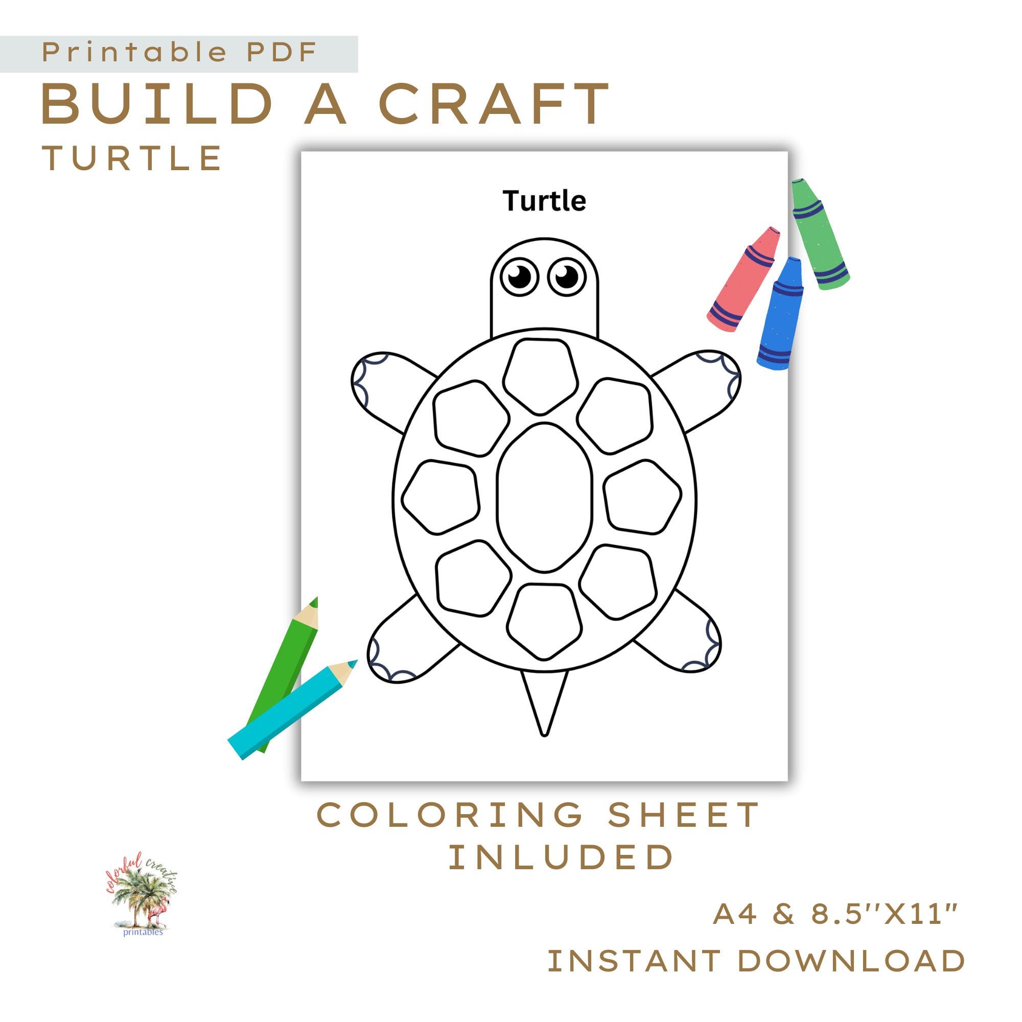 Build A Craft Turtle Printable Kids Crafts & Activities, Digital ...