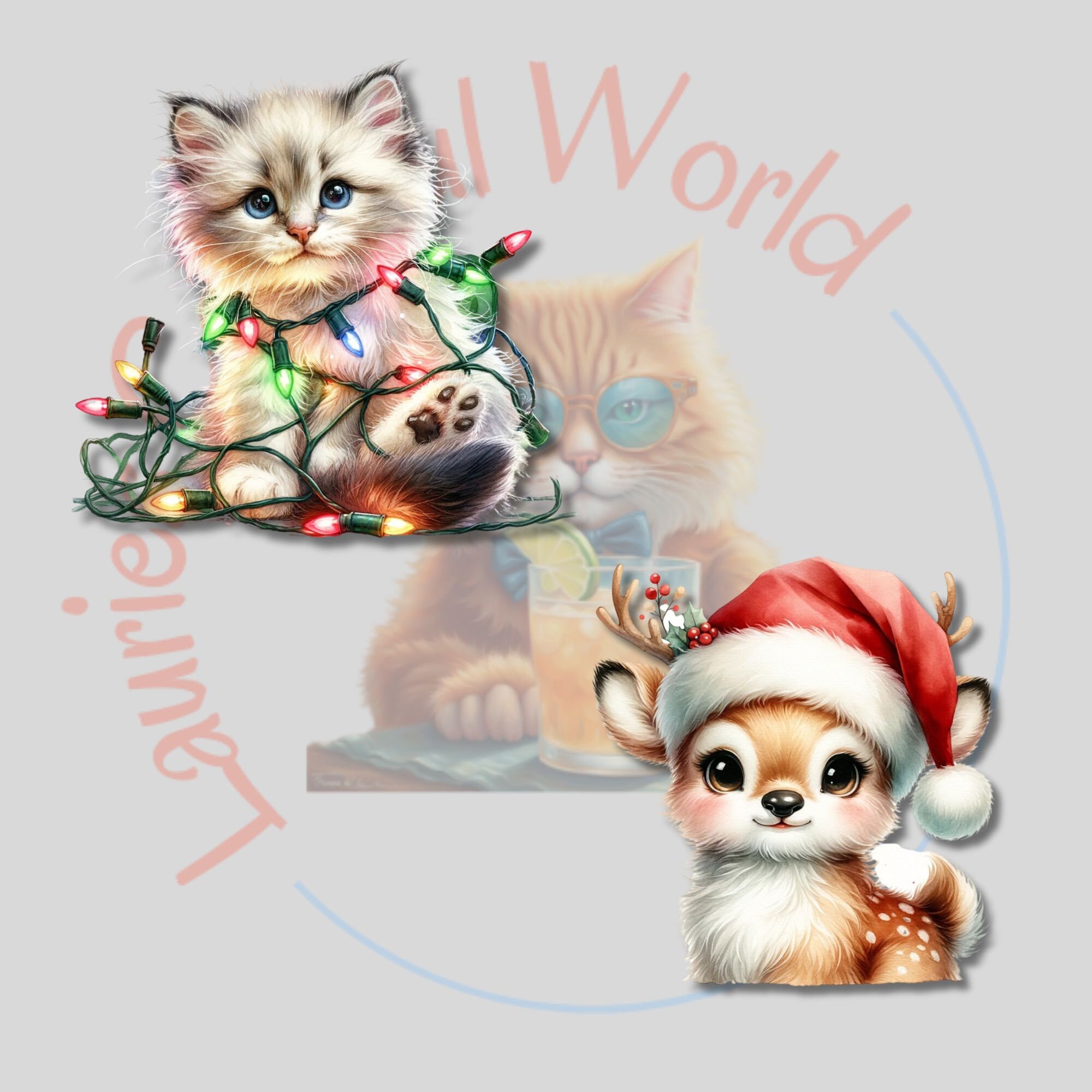 Christmas Clip Art 3 PNG Animals Bundle, Puppy Dogs, Kittens, Christmas ...