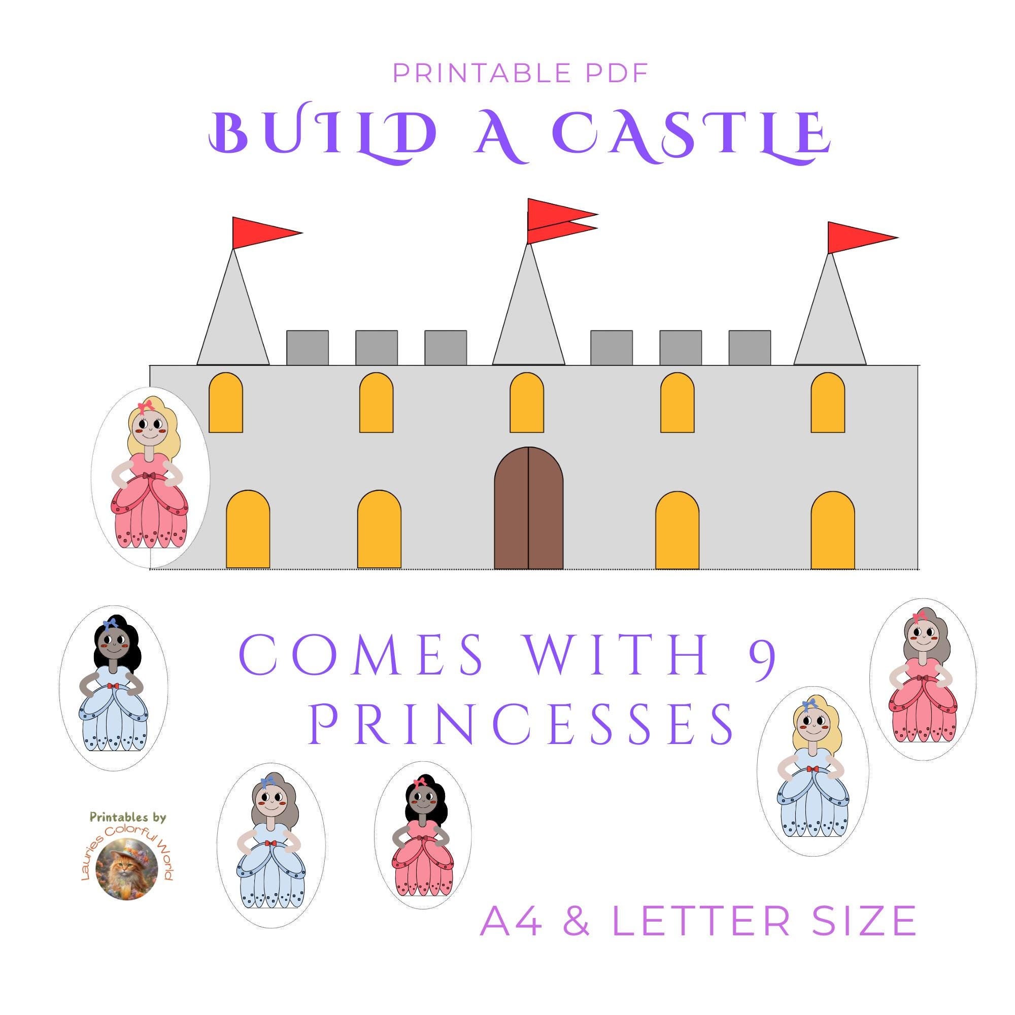 Build a Castle With 9 Princesses Printable DIY Princess Castle Craft ...