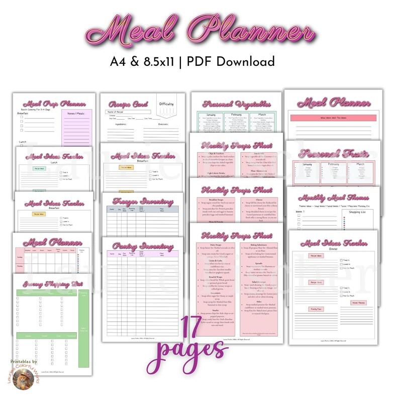 Printable Meal Planner Bundle Weekly Monthly Meal Planning A4 Letter ...