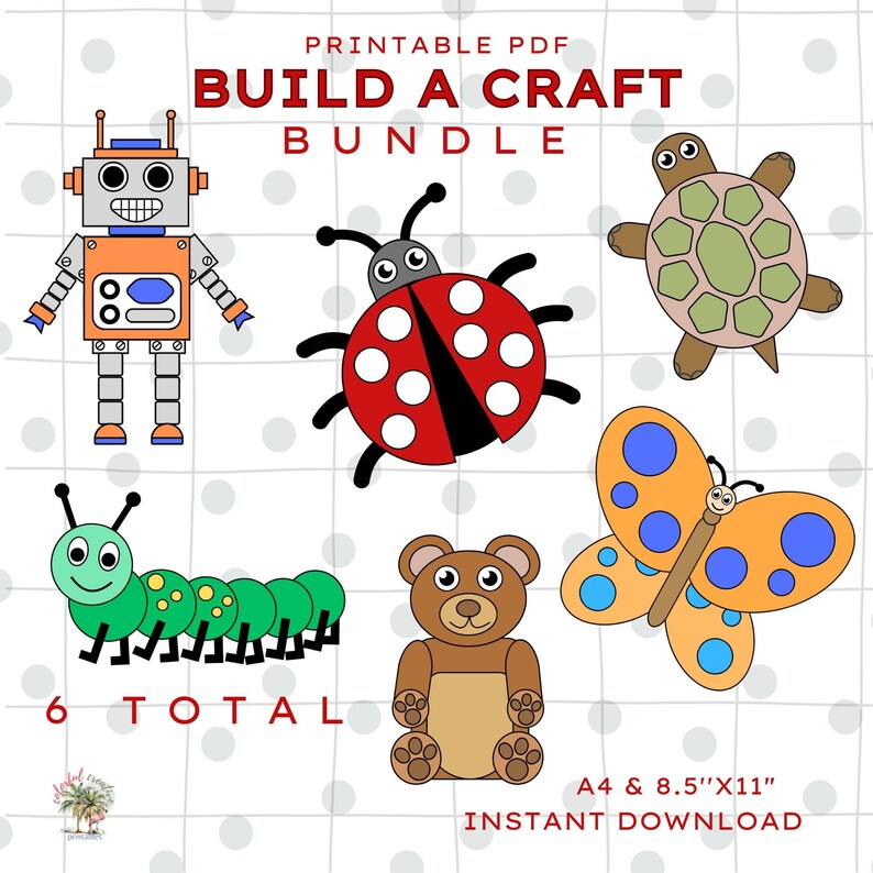 Build A Craft Bundle: Ladybug, Bear, Robot, Butterfly, Turtle Printable ...