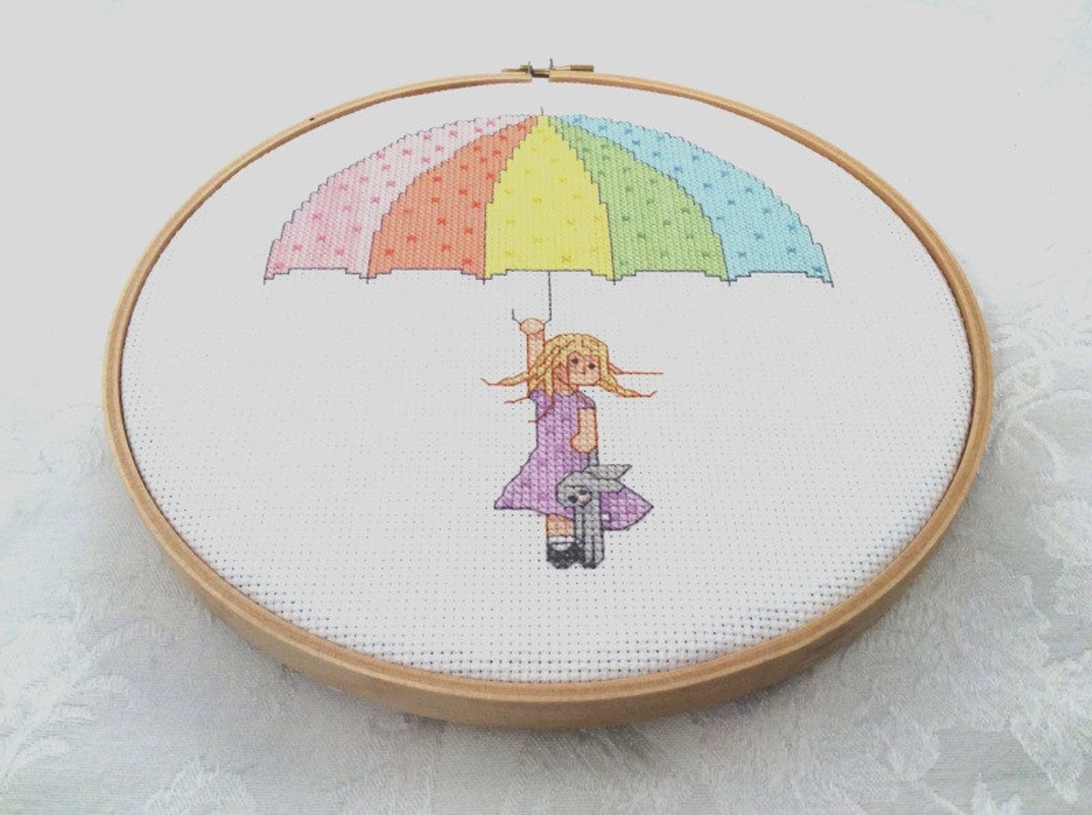 Umbrella Girl Cross Stitch Pattern, PDF Pattern, Whimsical Embroidery ...