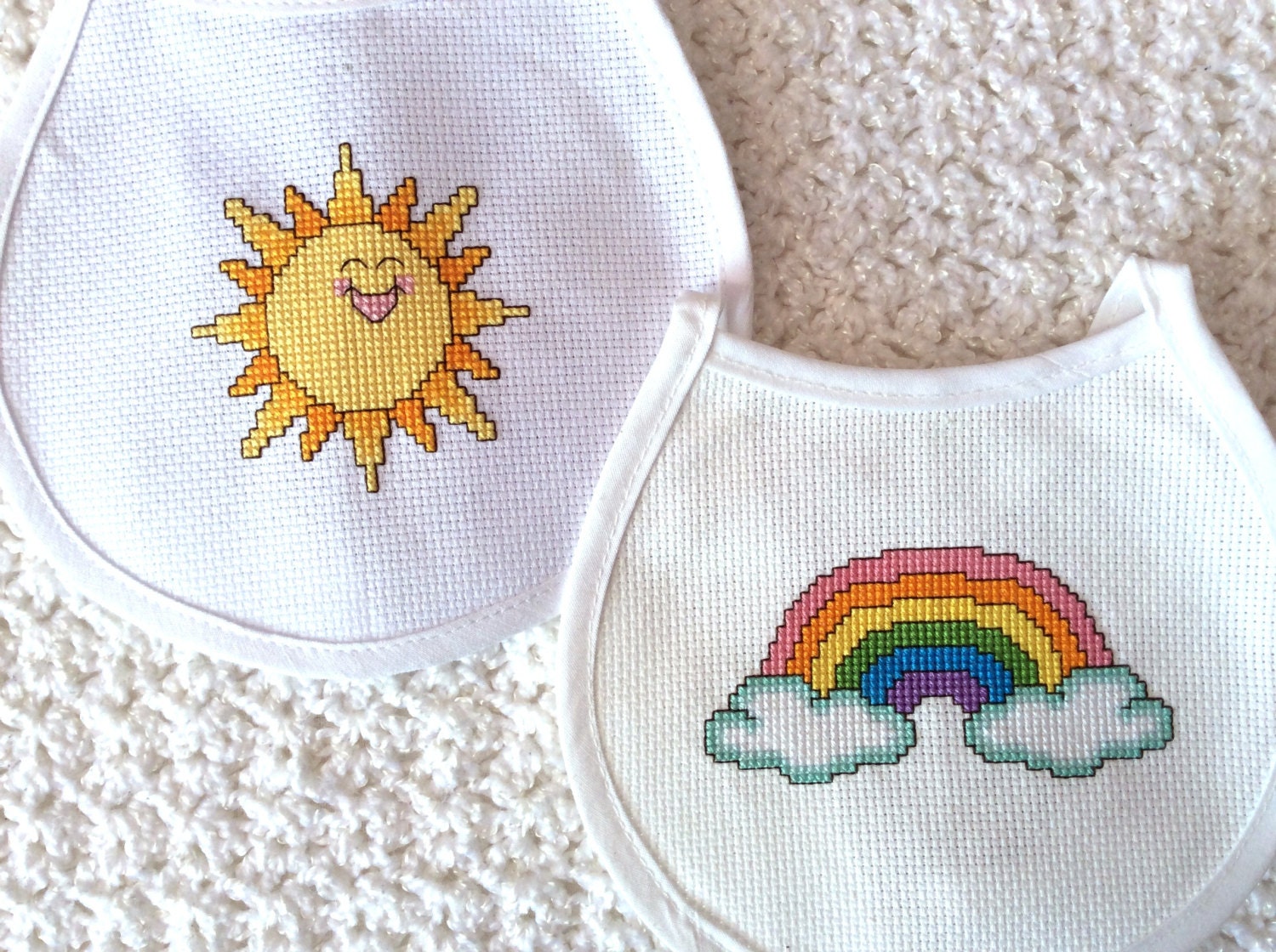 Baby Bibs Cross Stitch Pack, Rainbow, Sunshine, Elephant, Flower ...