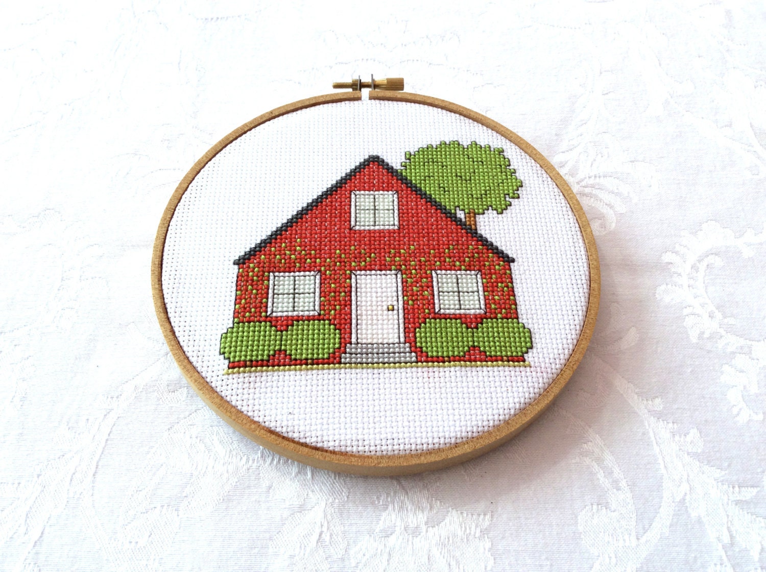 Brick House Cross Stitch Pattern, Needlepoint, PDF Pattern, Red House ...
