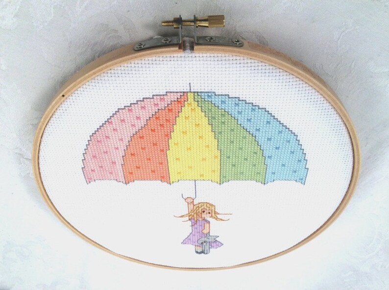 Umbrella Girl Cross Stitch Pattern, PDF Pattern, Whimsical Embroidery ...