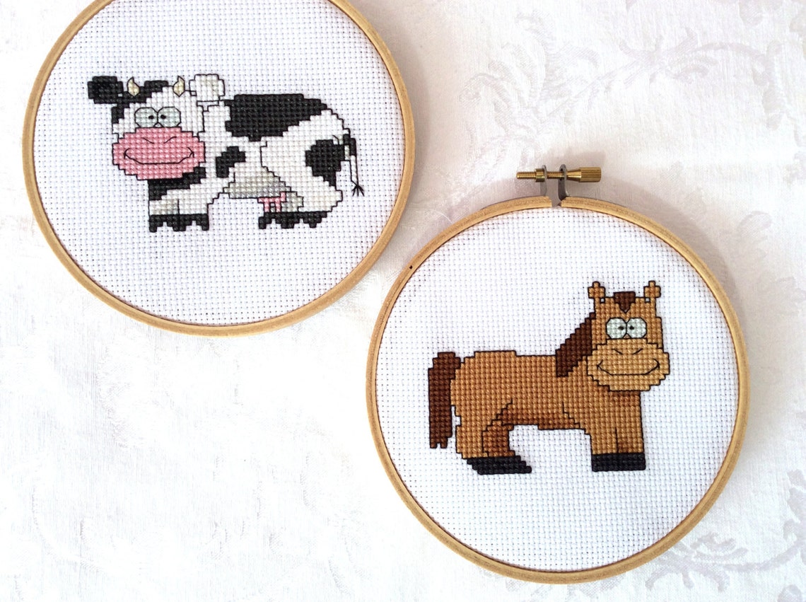 Farm Animal Cross Stitch Bundle, PDF Pattern, Embroidery, Needlepoint ...