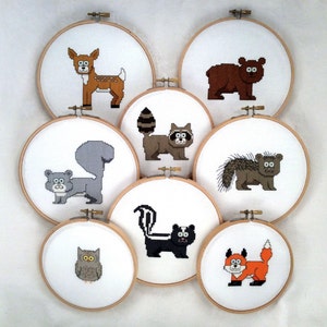 Forest Friends Cross Stitch Pattern Bundle, Bear, Squirrel, Skunk, Owl ...