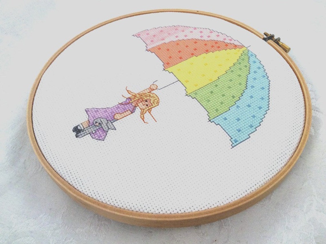 Umbrella Girl Cross Stitch Pattern, PDF Pattern, Whimsical Embroidery ...