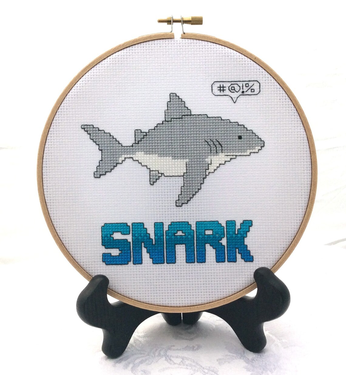 Snarky Cross Stitch Finished Piece Embroidery Handmade Shark | Etsy