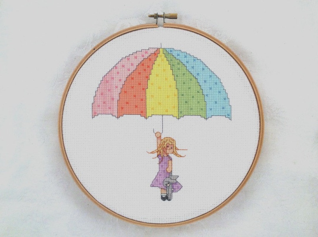 Umbrella Girl Cross Stitch Pattern, PDF Pattern, Whimsical Embroidery ...