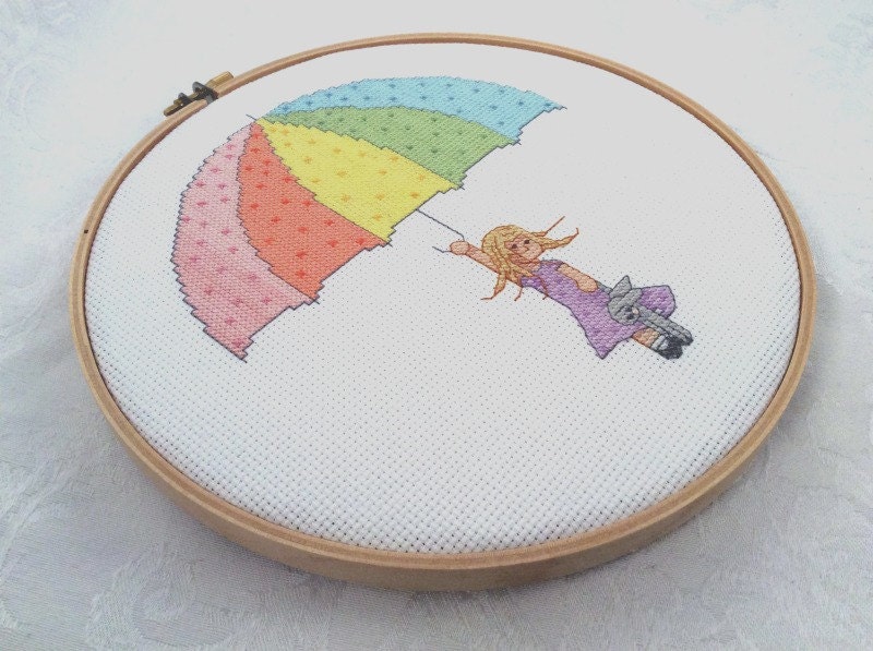 Umbrella Girl Cross Stitch Pattern, PDF Pattern, Whimsical Embroidery ...