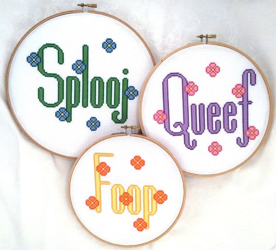 Foop queef splooj cross stitch pattern pack funny | Etsy