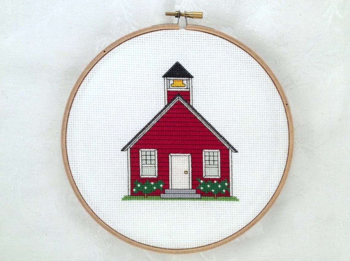 Little Red Schoolhouse Cross Stitch, PDF Pattern, Nostalgic Embroidery ...
