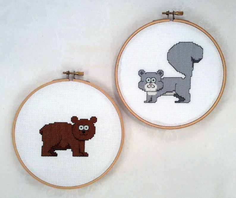 Forest Friends Cross Stitch Pattern Bundle, Bear, Squirrel, Skunk, Owl ...