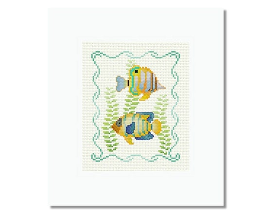 Cross Stitch Pattern Two Fish, Nautical, Sea Life, Baby Counted X Chart ...