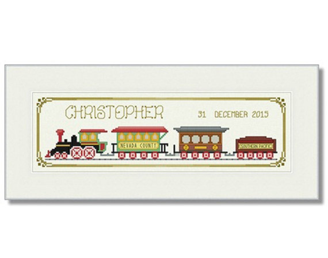 Cross Stitch Pattern Baby Birth Announcement Record, Train Counted ...
