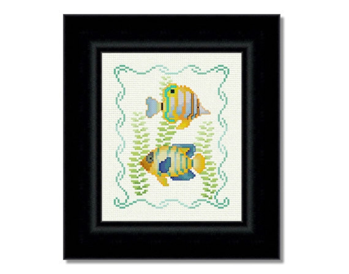 Cross Stitch Pattern Two Fish, Nautical, Sea Life, Baby Counted X Chart ...