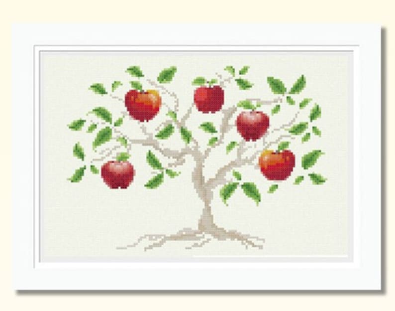 Cross Stitch Pattern Apple Tree, Easy Embroidery Design, Needlework, Counted Cross Stitch Chart ...