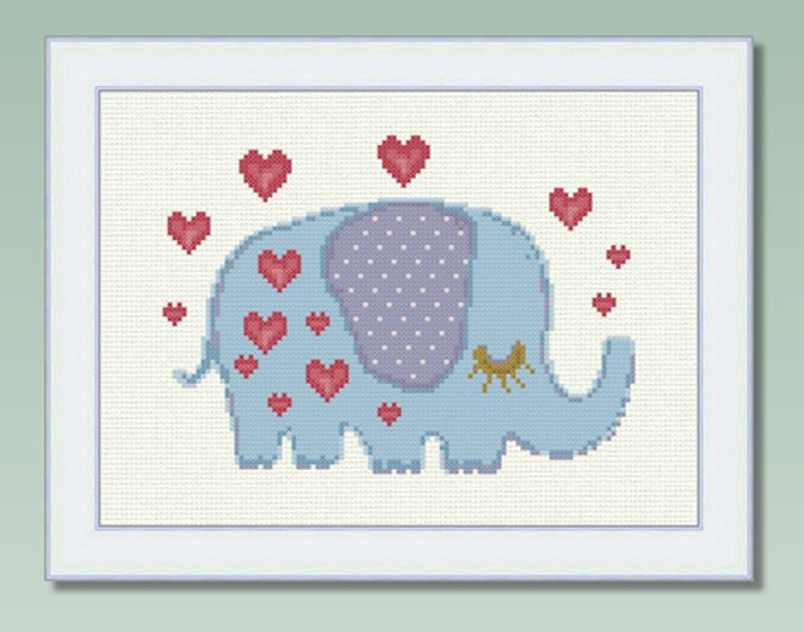 Cross Stitch Pattern PDF Baby Elephant Love, Nursery Set 5 Counted ...