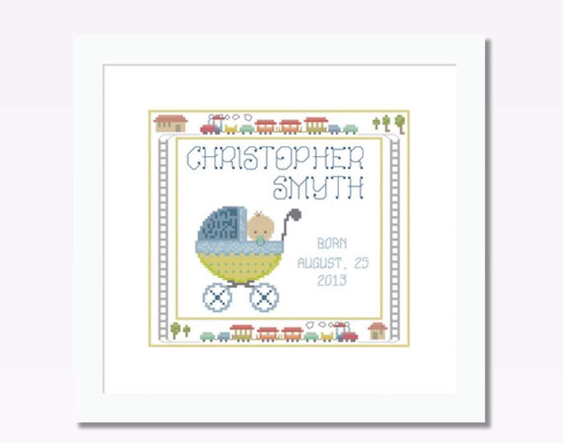 Two Counted Cross Stitch Patterns Baby Girl Boy Birth Record ...
