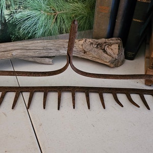14 Tine Cast Iron Rake Head Twisted Wire Handle Top Rough Rusty ...