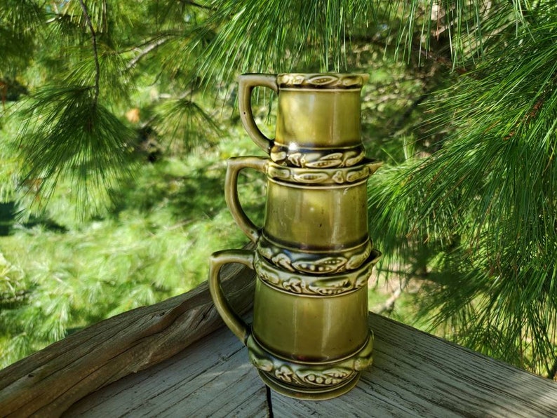 Green Ceramic Stacking Measuring Cups / Set of 3 Ceramic | Etsy
