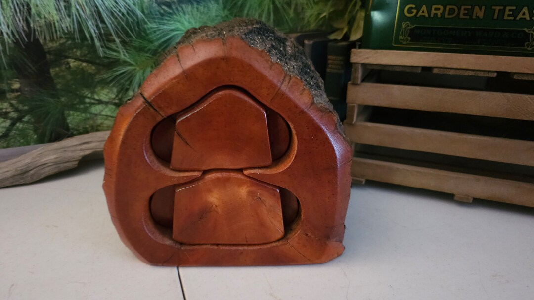 Vintage Carved Log Wood Jewelry Box With 2 Drawers & Secret Drawer - Etsy