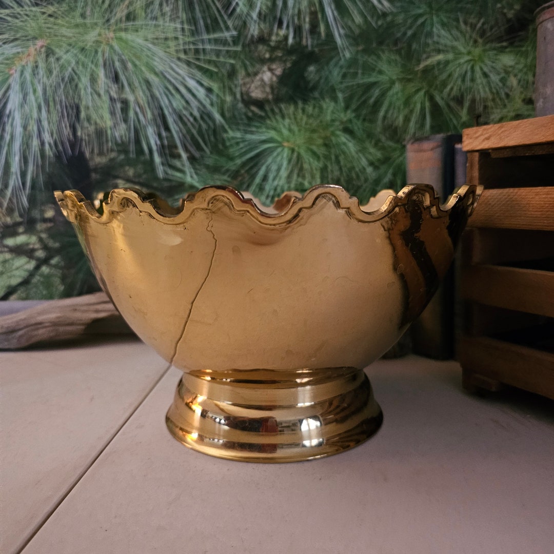 Heavy Brass Crown Bowl With Pedestal Base Vintage 1970s Brass Home ...